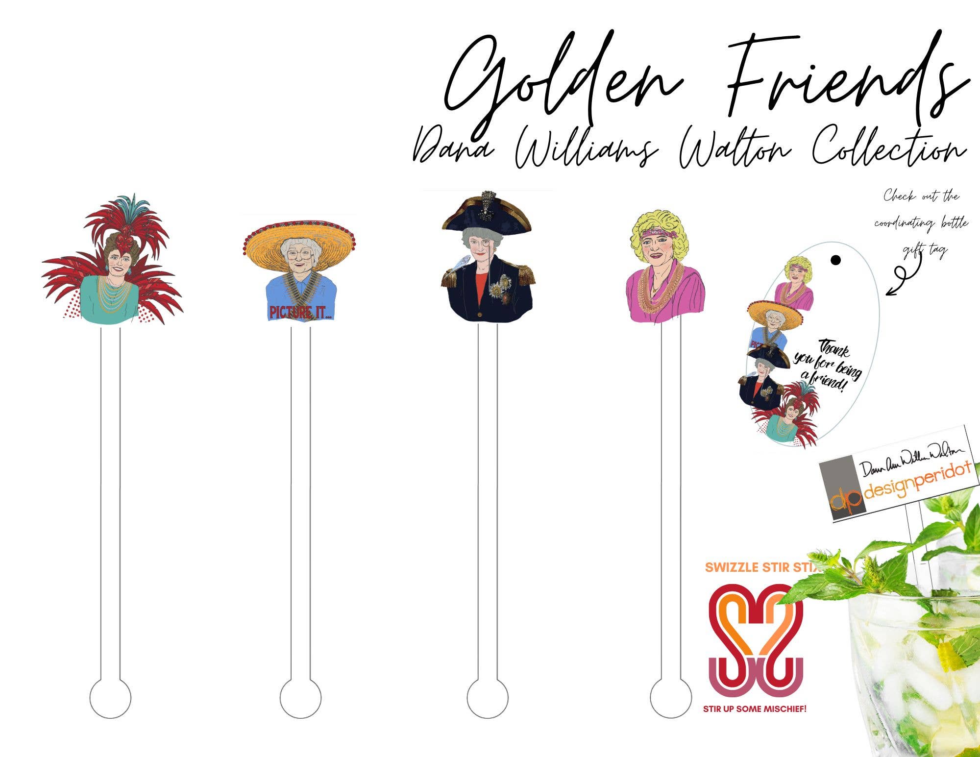 Golden Friends - Drink Swizzle - 4 piece set - Golden Girls – Ketchikan ...